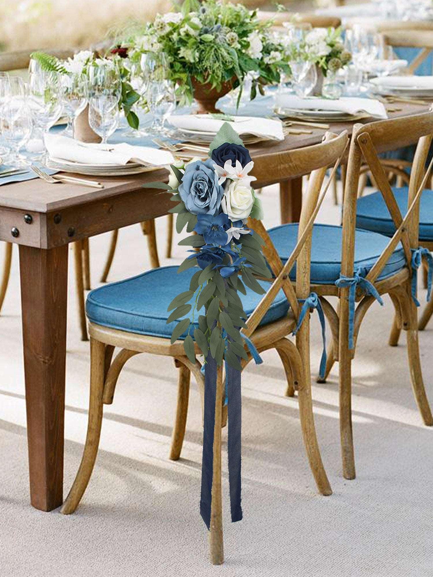 Rinlong Navy Blue Wedding Aisle Decor Church Chair Bench Pew Flowers ...