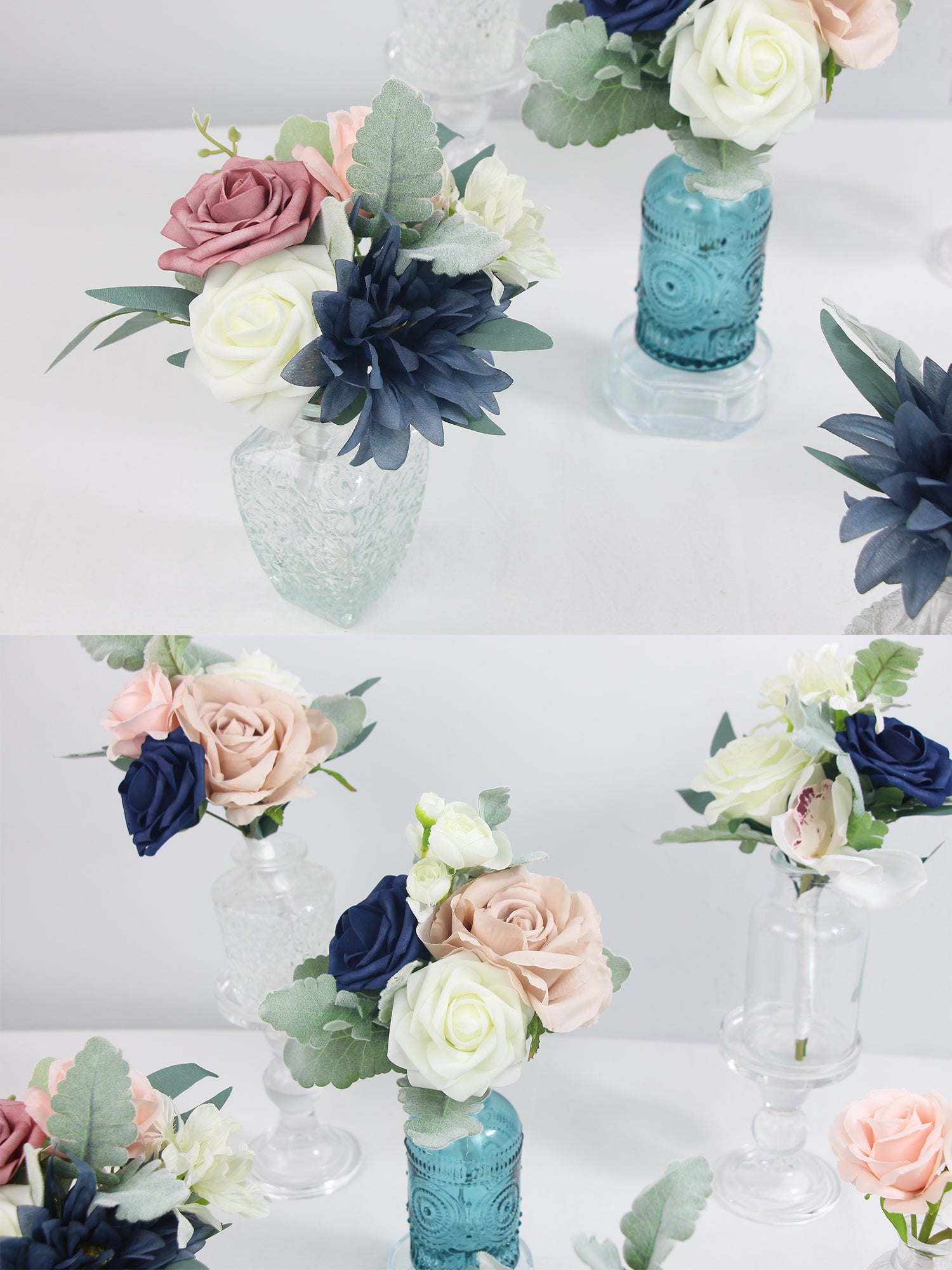 Assorted Dusty Rose & Navy Blue Flower Centerpieces | Rinlong Flower